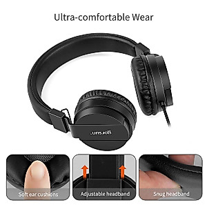 gorsun Kids Headphones, Lightweight Stereo Wired Toddler Headphones，Adjustable Headband Children's Headset for Smartphones Computer Pad Earphones(Black)