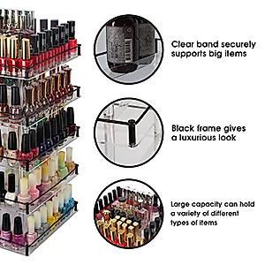 J JACKCUBE DESIGN Nail Polish Organizer, 5 Tier Acrylic 360 Rotating Display Rack Stand Makeup Cosmetics Storage Box Carousel Shelf with Black Iron Guard, Hold Up to 310 – MK302-5