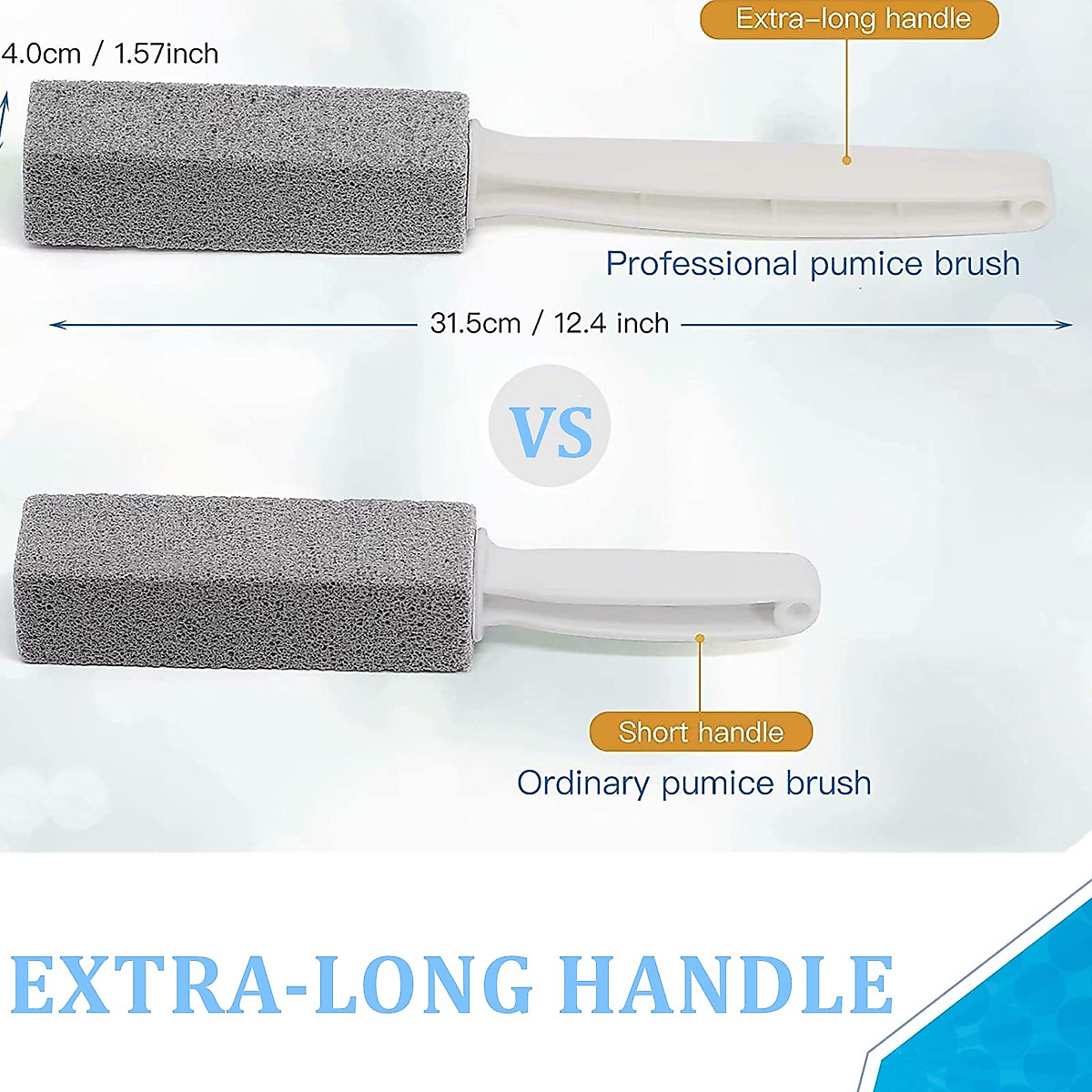 Jspeggy 2 Pack 100% Natural Pumice Toilet Brush with Extra Long Handle, Hard Water Ring Remover for Toilet, Pool, Bathroom, Tiles & BBQ Grills