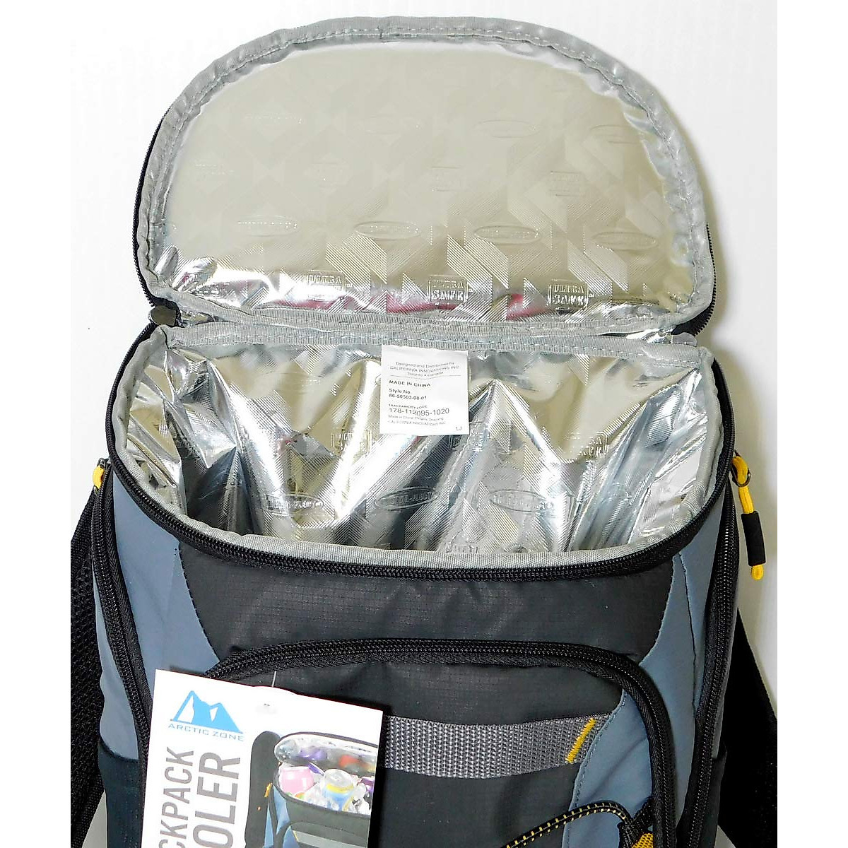Arctic Zone Backpack Cooler 24 Can + Ice Holder, Black/Blue