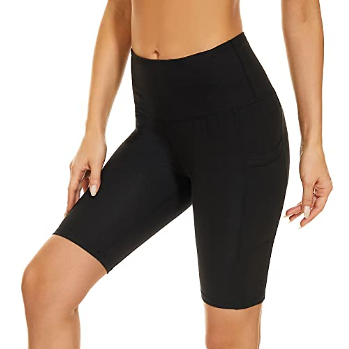 Custer's Night Biker Shorts Women High Waist Out Pocket Yoga Short Tummy Control Workout Running 4 Way Stretch Yoga Leggings Black XL