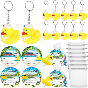 Kigeli 72 Pcs Duck Tag Cruise Kits Includes 24 Cruising Rubber Duck Keychains 24 Duck Tags 24 Organza Bags for Ducking Game Cruise Ships Hiding Carnival Sailing Party Favor Supplies