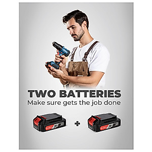 Dong Cheng 20V Brushless Heavy-duty Impact Drill, 435 in.lbs, 27000 BPM, 1/2" Keyless Metal Chuck, 20+1+1 Clutch, Cordless Hammer Drill with 2 Battery Kit for Drilling Brick Wall, Metal, Wood