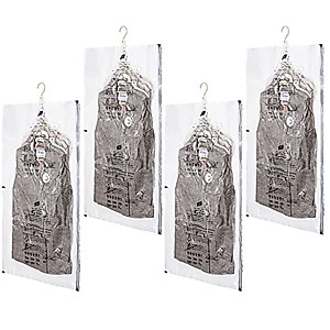 TAILINK Hanging Vacuum Storage Bags Space Saver Bags for Short Clothes, 4 Pack 41.3 x27.6 inch, Space Saver Garment Bags for Short Jacket, Suits, Dresses Space Bags Hanging Vacuum Storage Bags