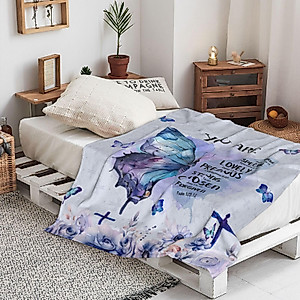 Christian Blanket for Inspirational Gifts, Christian Birthday Butterfly Gifts for Kids Girls, Purple Floral Butterfly Blanket for Bible Verse Gifts, Soft Plush Prayer Blanket for Couch 40x50 Inches
