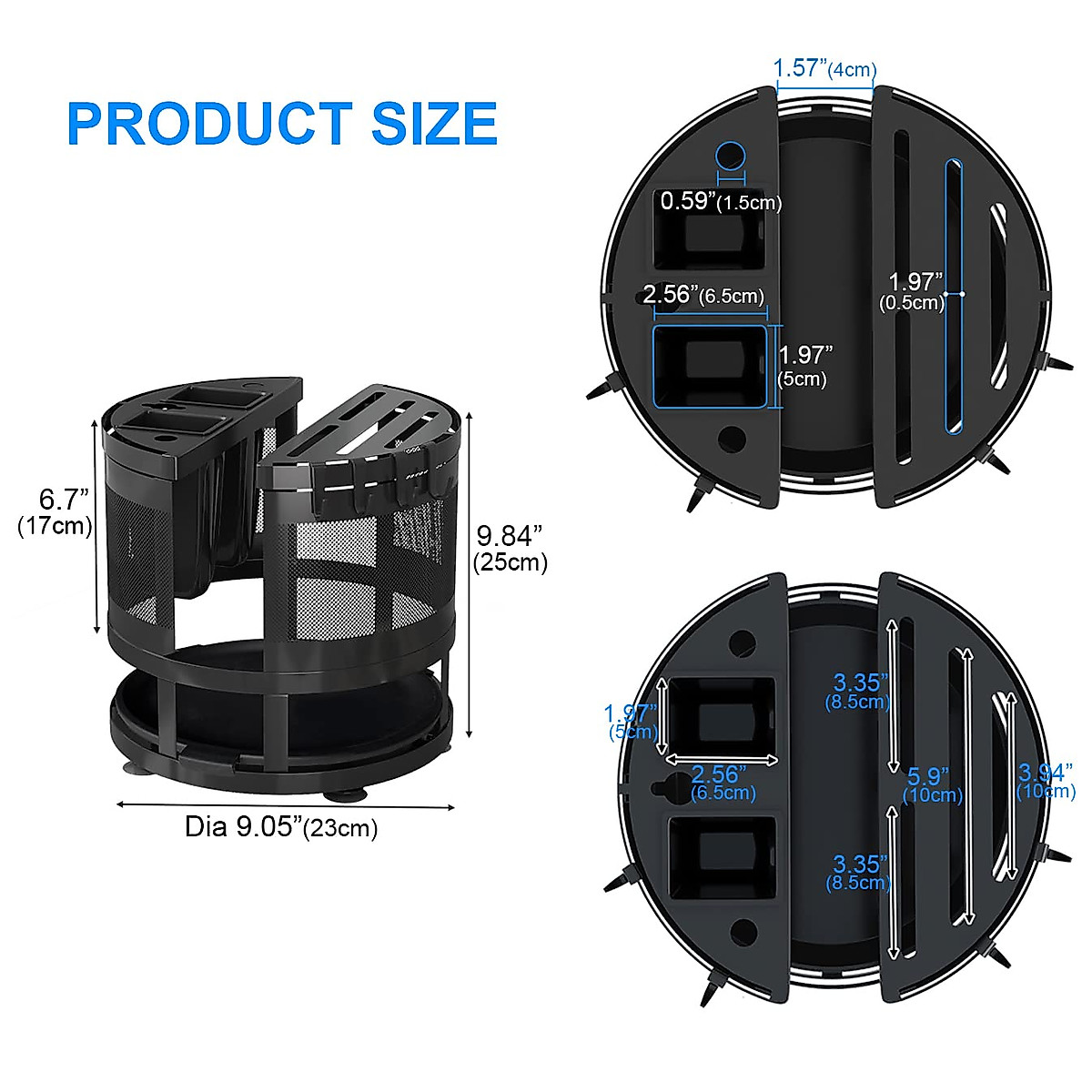 Knife Holder for Kitchen Counter, Rotating Universal Knife Block Without Knives 3 in 1 Multi-function Knife Block Set Flatware Utensil Drying Rack Cutting Board Organizer with Drain Tray and hooks