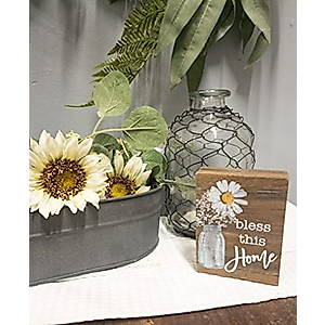 Inspirational Wood Grain Mini Block Sign, 4" (Bless This Home)