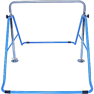 Kids Home Gymnastics Bar Jungle Gym 3 in 1 Set Deluxe Swing Seat, Trapeze Rings, Horizontal Kip Bar Height Adjustable Monkey Bar, Expandable Junior Training Gymnastic Balance Bar, Swing Set (Blue)