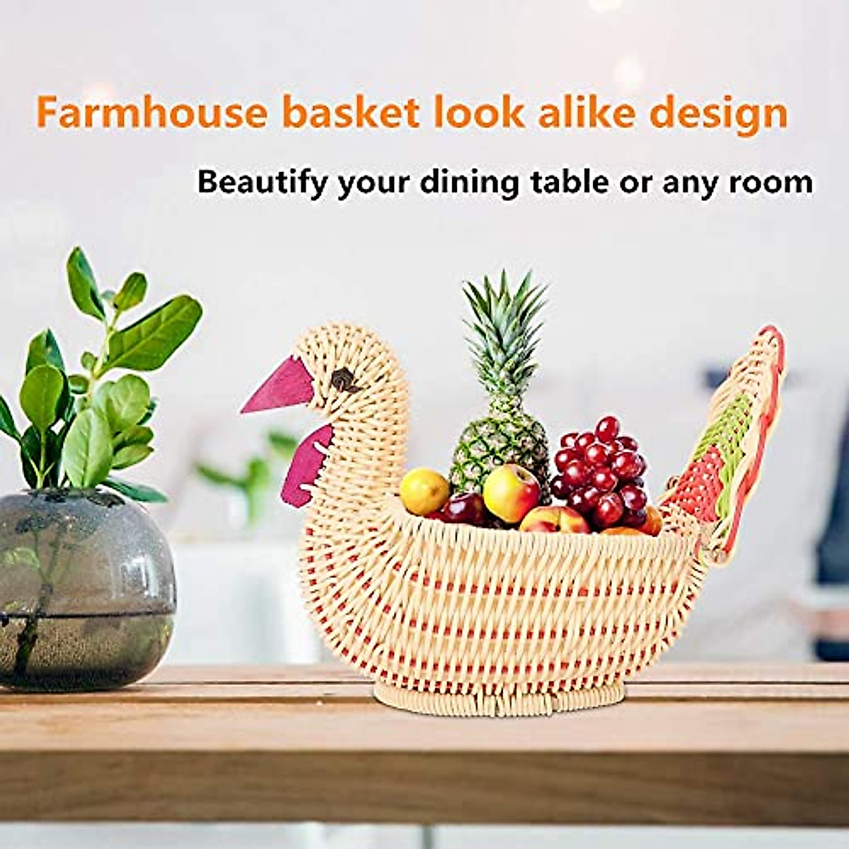 Wifehelper Cute Mini Turkey-Shape Desktop Storage Basket Hand-Woven Basket for Practical Uses Home Decoration Desk Ornaments