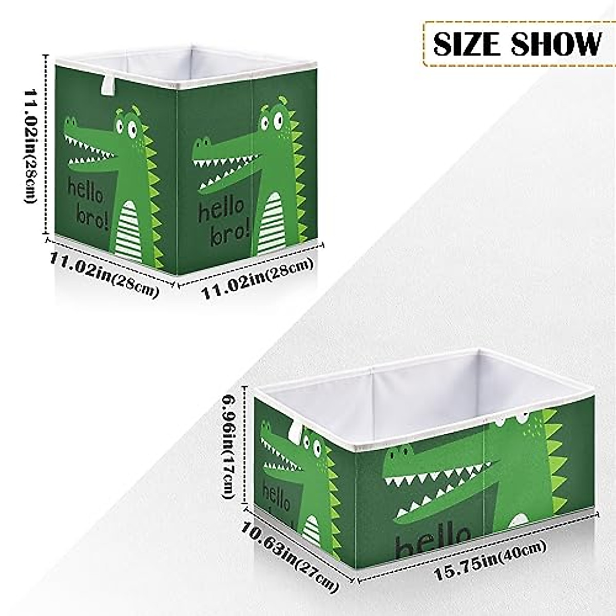 Emelivor Cute Alligator Cube Storage Bin Fabric Storage Cubes Collapsible Foldable Storage Baskets Organizer Containers for Shelves Nursery Closer Bedroom Home,11 x 11inch