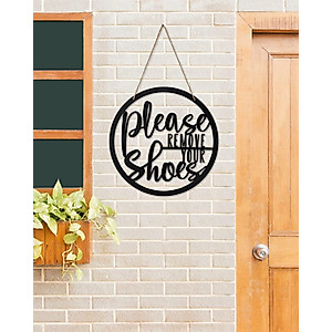 Please Remove Your Shoes Sign Metal Sign Rustic Funny Take your Shoes Off Porch Hanging Sign Round Hanger Wall Decorations for Living Room, Entryway, Door Hanger Farmhouse Porch Decor