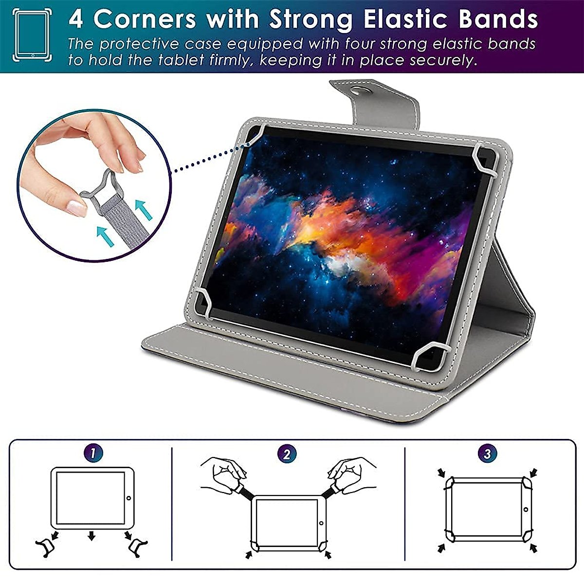 DETUOSI Universal 7.0 inch Tablet Case, 7 inch Tablet Cover, Travel Portable Protective Folio PU Leather Stand Shell Case【with 4 Fixed Rings】for All Kinds of 7.0-7.9 inch Android/iOS/Windows Tablet #2