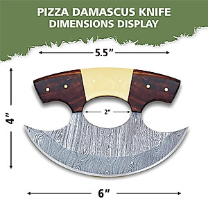 HUNTLUX Damascus Steel Alaskan Ulu Knife With Sheath, 6" Perfect Pizza Cutter Rocker Knife, Mezzaluna Chopper Knife for Kitchen, Authentic Inuit Eskimo Design, Non-Slip Handle