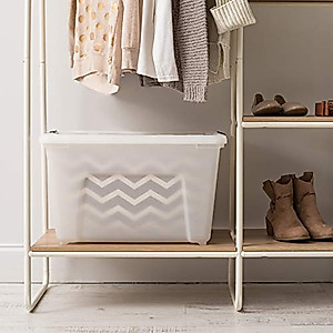 IRIS USA 54 Qt Stackable Plastic Storage Bins with Lids, 6 Pack - BPA-Free, Made in USA - Discreet Organizing Solution, Latches, Durable Nestable Containers, Secure Pull Handle - Pearl