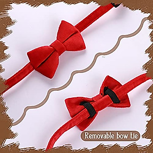 2 Pcs Velvet Cat Collar with Bell and Bowtie, Adjustable Breakaway Cat Collars Kitten Small Puppy Safety Bow Tie Solid Wedding Basic Color Cat Bow Tie Collar