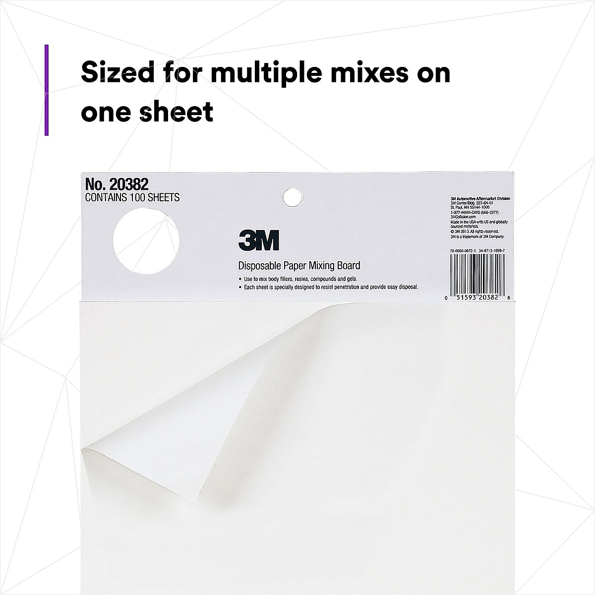 3M Disposable Paper Mixing Board 20382, Non Porous, Solvent Resistant, Non Soak, Large Sheet, 10 in x 13 in, 100 Sheets/Board