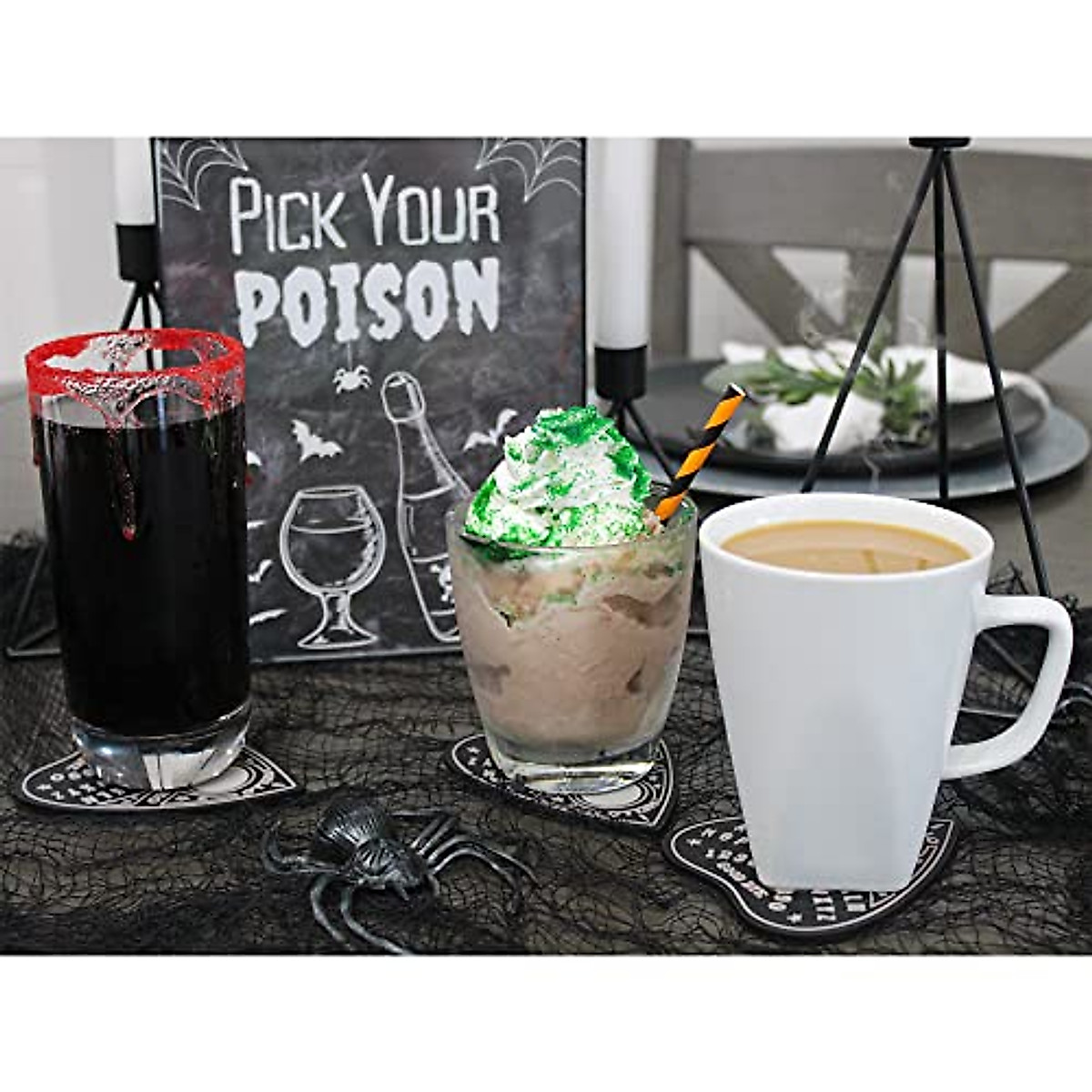 Darware Planchette Ouija Board Coasters (4-Pack); Silicone Beverage Drink Coasters Horror-Themed