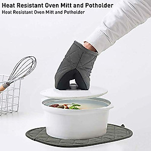 Mini Oven Mitts, 2 Pack Heat Resistant 300 ºF Little Oven Gloves Pot Holder Neoprene Cotton Trivet for Kitchen Cooking - Non-Slip Grip, Hanging Loop, 7 x 6 Inches, Grey (Grey)