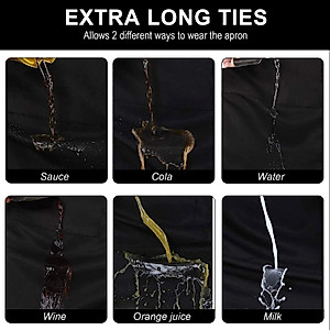 Yiclick 2 Pack Server Waitress Aprons, Waitress Accessories for women men, Black Apron for Server Waist Waiter, Apron with Pockets Waterproof