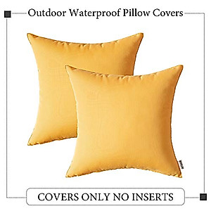 Woaboy Pack of 2 Waterproof Throw Pillow Covers Decorative Farmhouse Lumbar Square Pillowcase Solid Cushion Cases for Patio Garden Porch Sofa Living Room Yellow 18x18 inch