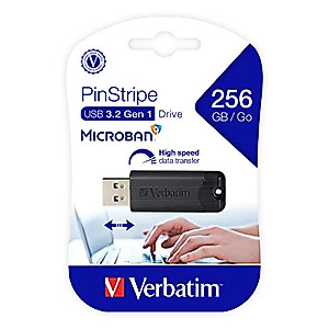 Verbatim 256GB Pinstripe USB 3.2 Gen 1 Flash Drive Retractable Thumb Drive - Black