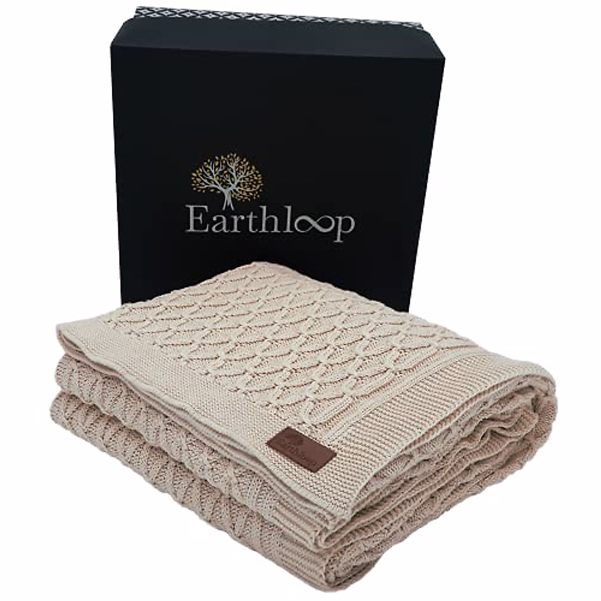 100% Organic Cotton – GOTS Certified | Knit Throw Blanket | Couch and Bed Throw Blankets | Knitted Throws | Adult Cable Knit (60 x 50 in, Ivory)