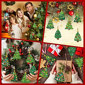 24 Pcs Christmas Diamond Painting Keychains Christmas Tree 5D Art Ornaments Kit Xmas Full Drill DIY Keyring Holiday Double Sided Diamond Craft Pendant for Kids Family Home Classroom Winter Party Decor