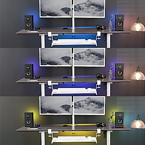 VIVO Large Height Adjustable Under Desk Keyboard Tray with RGB LED Light Mouse Pad, C-clamp Mount, 27 (33 with Clamps) x 11 inch Slide-Out Platform Computer Drawer for Typing, White, MOUNT-KB05GPW