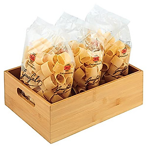 mDesign Bamboo Wood Organizer Storage Bin Open-Top Box with Built-In Handles for Kitchen, Pantry Organization; Holds Flatware, Dry Goods Boxes, Cooking Essentials, Echo Collection - 4 Pack - Natural