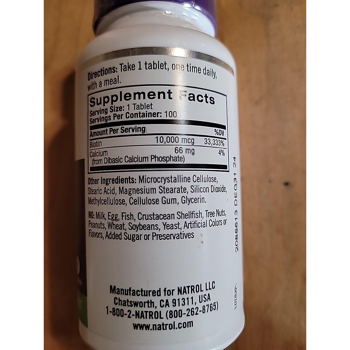 Natrol Biotin, Maximum Strength, 10,000 mcg Tablets 100 ea (Pack of 6)