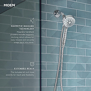 Moen Chrome Engage Magnetix 3.5-Inch Six-Function Eco-Performance Handheld Showerhead with Magnetic Docking System, Removable Shower Head with Metal Hose, 26100EP