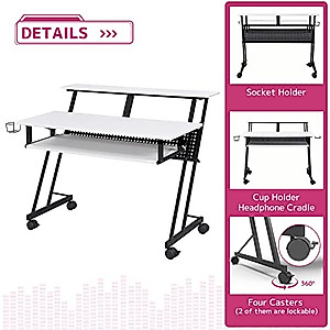 Acme Furniture Suitor Music Recording Studio Desk, 47 x 28 x 38, White & Black