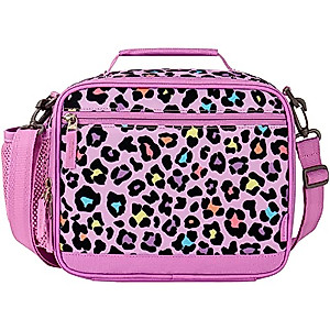 Choco Mocha Cheetah Lunch Box Kids Lunch Box for Girls Lunch Boxes for School Girls Leopard Lunchbox for Kids Lunch Bag for Girls with Shoulder Strap for Toddler Preschool Kindergarten kids 3yrs+ Pink