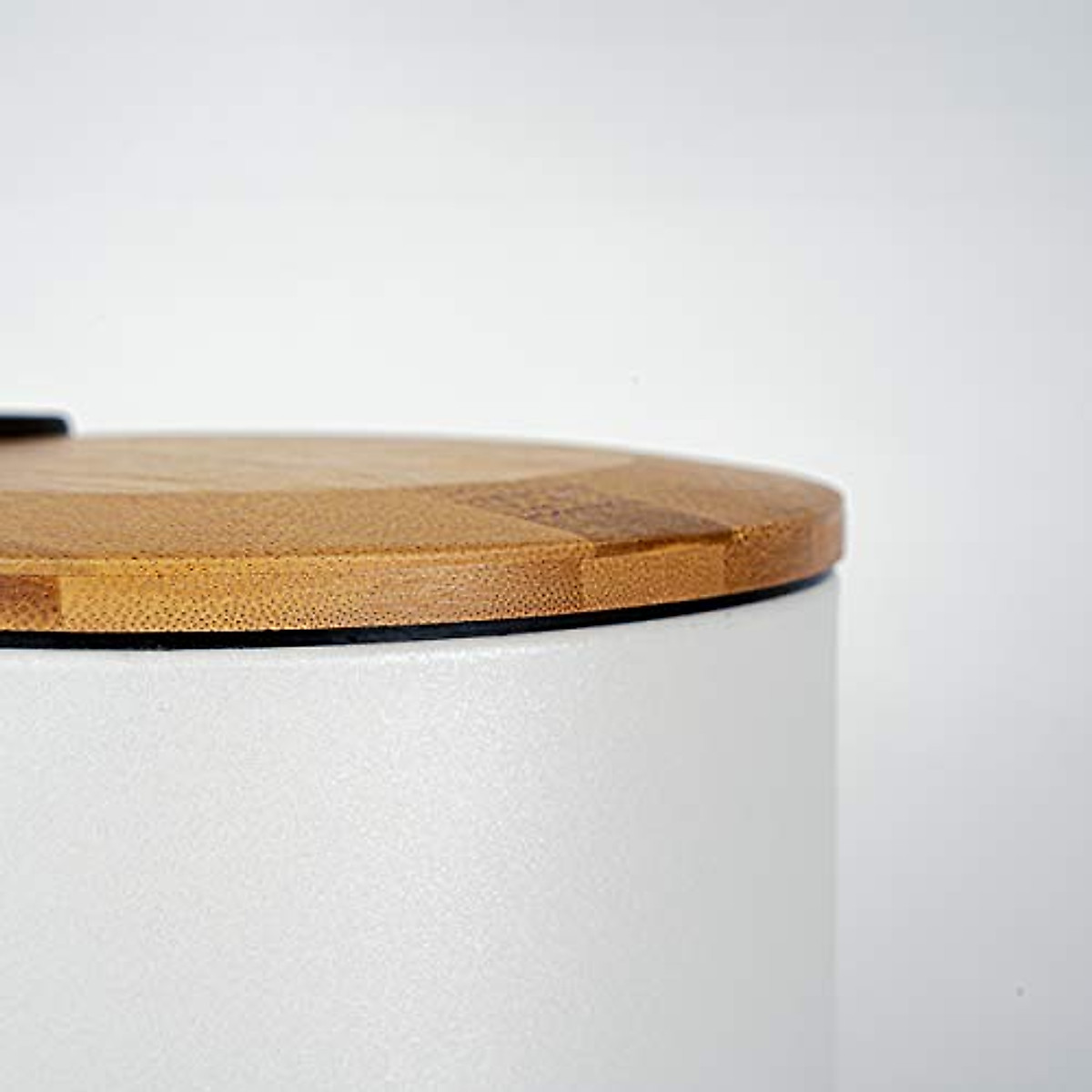 Kazai.®️ Bamboo Bathroom Trash Can | Soft Close and Slip-Resistant | 3L / 0.8 Gall. | Stainless Steel | White