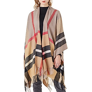 Rofilan Women's Plaid Shawl Wrap Warm Cardigan Open Front Poncho Cape for Central Air Conditioning or Public Chilly Places