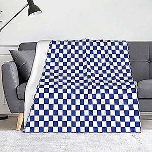 Throw Blanket Home Decor, Blue Checkered Blanket, Funny Thanksgiving Christmas Birthday Gifts, Soft Warm Lightweight Microfiber Plaid Flannel Blankets for Sofa Couch Bed Car Travel 60X50 Inch