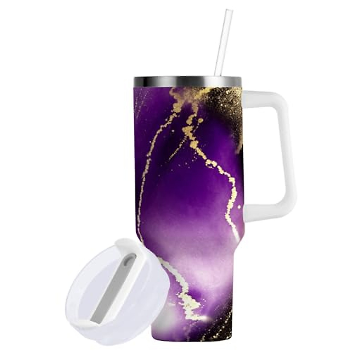 RPLIFE Abstract Purple Coffee Tumbler with Handle, Stainless Steel Coffee Mug, Insulated Coffee Mug with Lid, Coffee Tumbler for Women