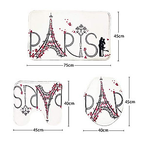 Amagical Paris Tower Eiffel with Paris Lettering Pink Flowers Couple Trip Print 16 Piece Bathroom Mat Set Shower Curtain Set Bath Mat Contour Mat Toilet Cover Shower Curtain 12 Hooks