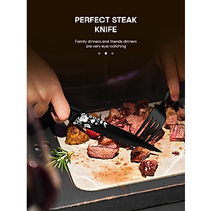 Stapava 48 Pcs Black Silverware Set with Steak Knives, Gorgeous Retro Royal Silverware Set for 8, Stainless Steel Mirror Flatware Cutlery Set, Include Forks Spoons and Knives set, Dishwasher Safe