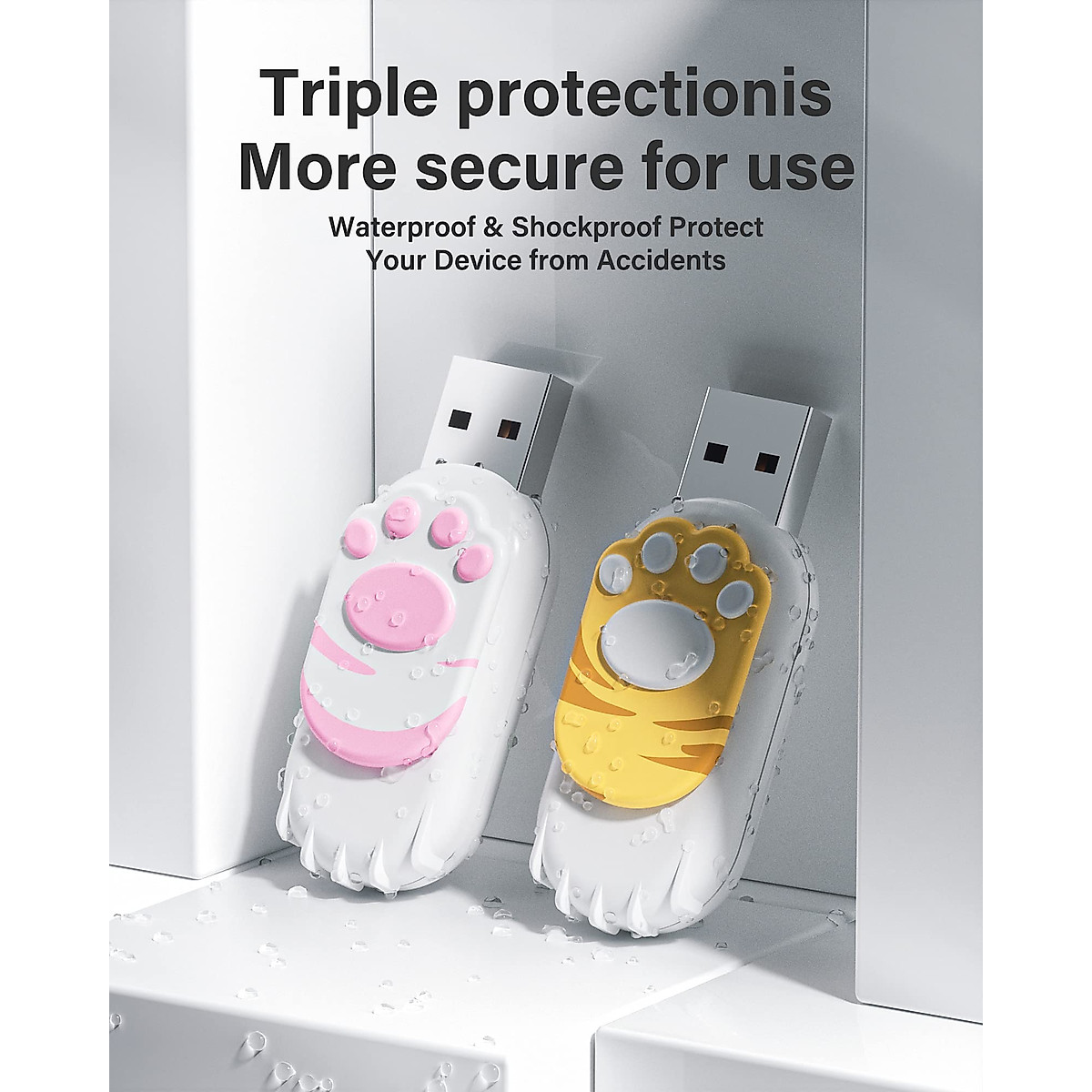 USB Flash Drive 128GB Cat Paw Pink Flash Drives Cute Mini Thumb Drive USB 2.0 Memory Stick Pendrive USB Storage Zip Drive 360°Rotation Spin Jump Drive