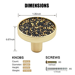 Ismosm 6 Pack Gold Cabinet Dresser Drawer Knobs, Cabinet Hardware, Bling Modern Metal Drawer Pulls and Knobs for Cabinets, Dressers, and Many Other Home and Office Furniture (Gold 6 Pcs)