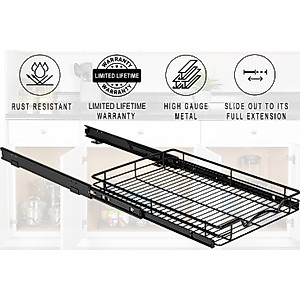 Hold N’ Storage Pull Out Cabinet Drawer Organizer, Heavy Duty-with Lifetime Limited Warranty- Slide Out Shelves, -11”W x 21”D - Requires At Least a 12-1/4” Cabinet Opening, Steel Metal, Black Finish
