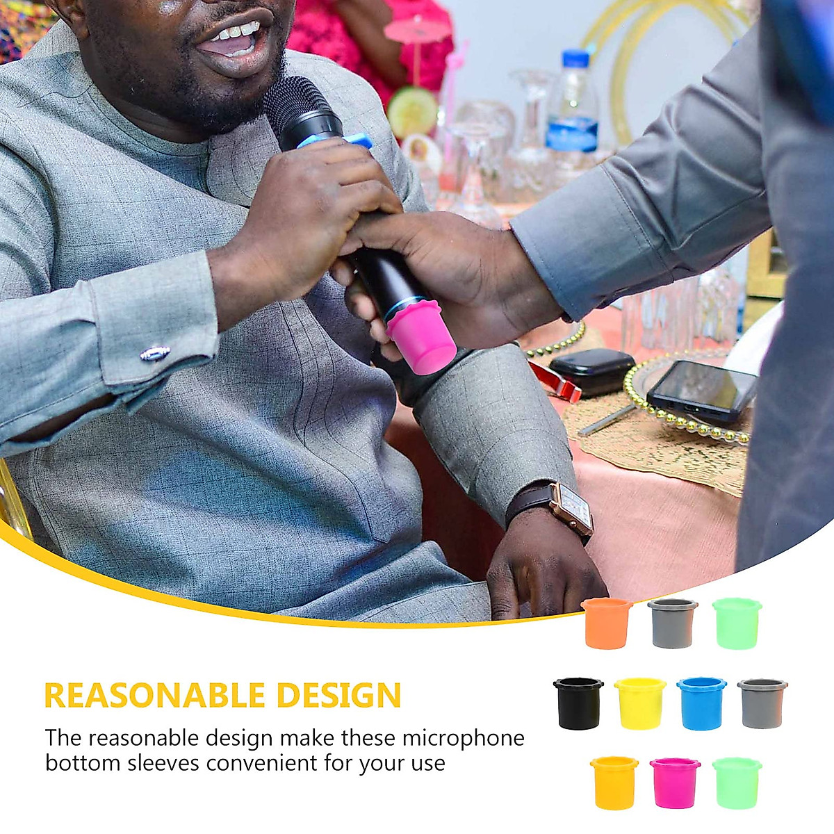 10pcs Shakeproof Anti- Rolling Wireless Handheld Microphone Protection Silicone Bottom Rod Sleeve Holder for KTV Device Random Color