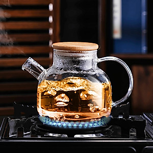 PARACITY Glass Teapot Stovetop 20 OZ/600ml, Borosilicate Clear Tea Kettle with Bamboo Lid, Glass Tea pot with Removable Filter Spout, Teapot Blooming and Loose Leaf Tea Maker Tea Brewer for Camping