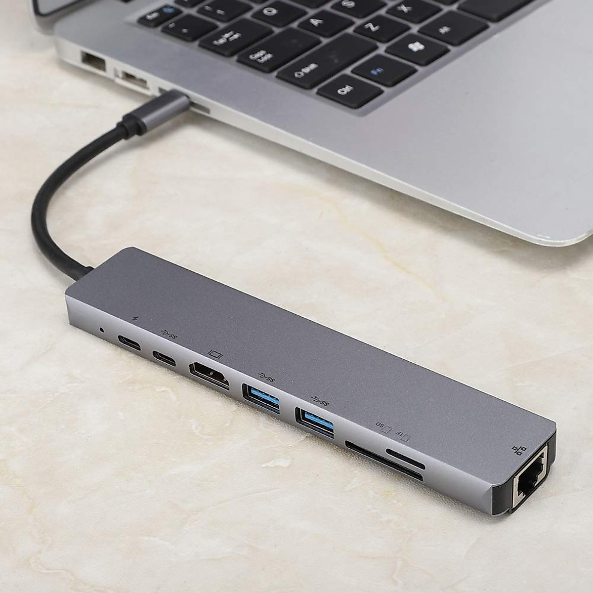 8 in 1 HUB, USB3.0 HDMI HUB Multiport Adapter, Plug-and-Play Memory Card Reader for Laptop with Aluminum Alloy Case.