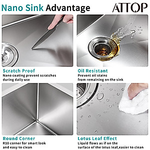 ATTOP Double Bowls Undermount Kitchen Sink,32 Inch Nano Coating Stainless Steel Kitchen Sink Undermount Double Bowls Sink