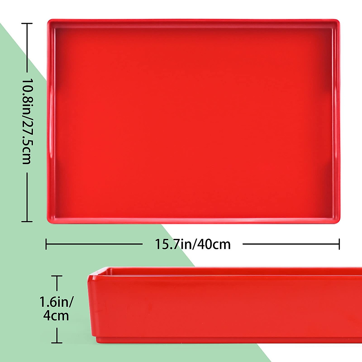 XMNFLY Serving Tray with Handles-10x15Inch Red Melamine Modern Serving Platters,Serving Wine,Coffee,Breakfast/Kitchen Countertop Tray/Makeup Drawer Organizer/Vanity Table Tray/Decorative Tray