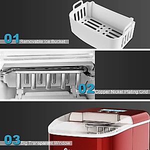 COSTWAY Countertop Ice Maker, 26LBS/24H with Self-Clean Function, LCD Display, 9 Bullet Ice / 7 Mins, Portable and Compact Ice Machine with Ice Scoop, for Homes, Offices, Restaurants, Bars, Red