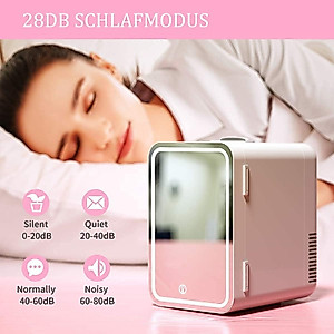 GaRcan Mini Fridge With Led Lights, With Led Mirror, 8L Capacity Cute Mini Fridge, Hot And Cold, Car And Home Dual Use Skin Care Mini Fridge, Makeup Fridge For Skincare,Pink (Pink)