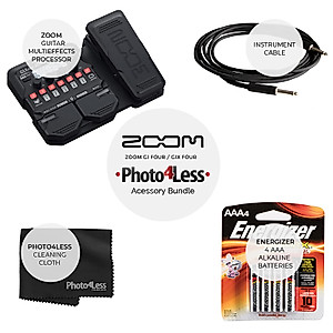 Zoom G1X Four Guitar Effects Processor with Built-In Expression Pedal - 70+ Built-in Effects, Amp Modeling, Looper, Rhythm Section, Tuner + 4x AA Batteries + Instrument Cable + Cleaning Cloth